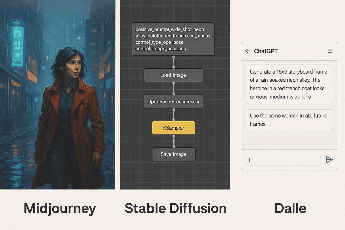 Midjourney vs. Stable Diffusion vs. DALL·E 3 for Storyboarding | Prescene Blog | Prescene Blog